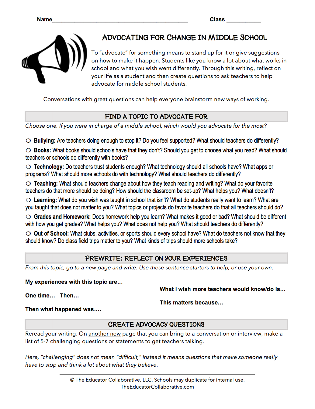 Student Writing Lesson: Advocating for Change in Middle School - The ...